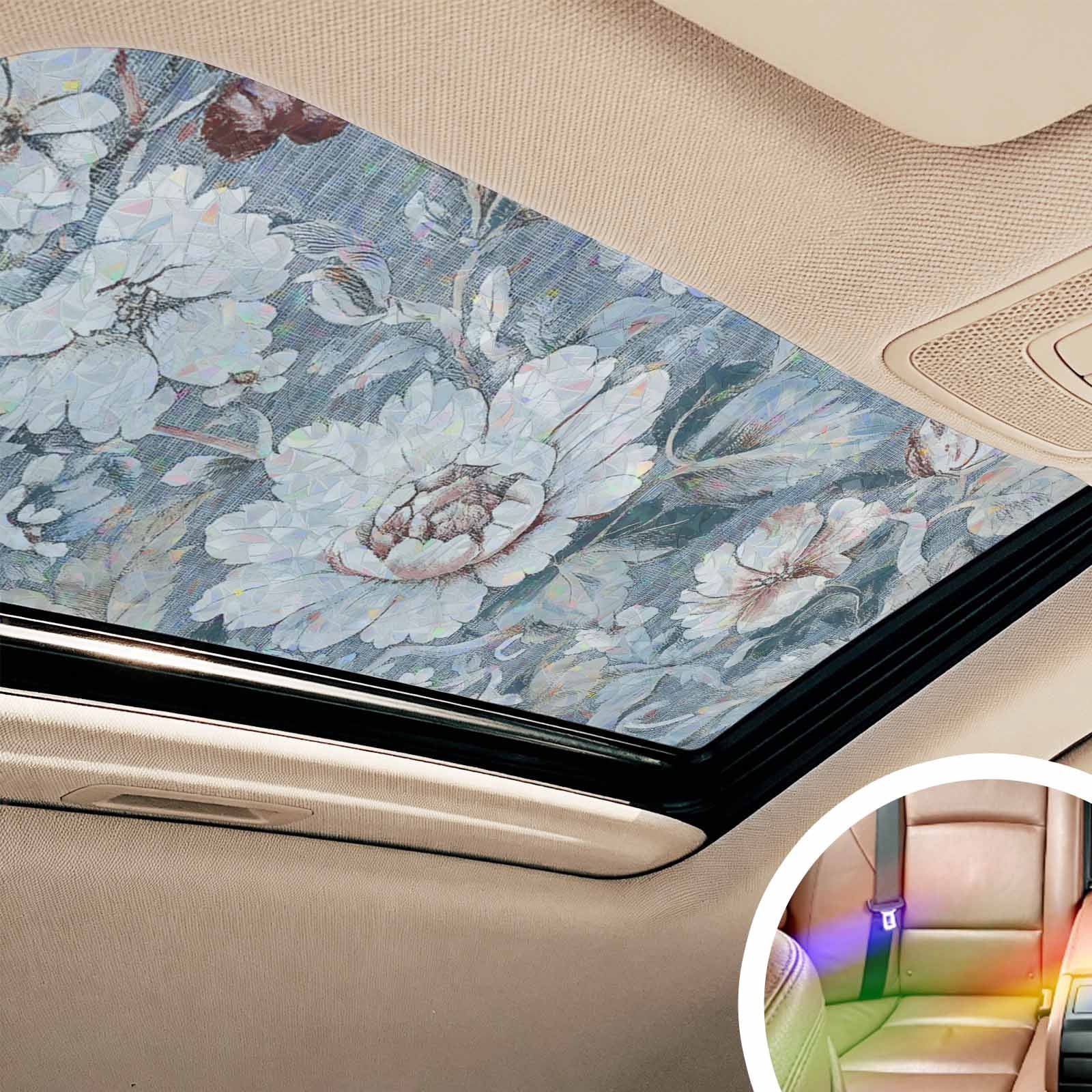 Blue Pink Flowers Window Privacy Film Rainbow Static Cling Stain Glass ...