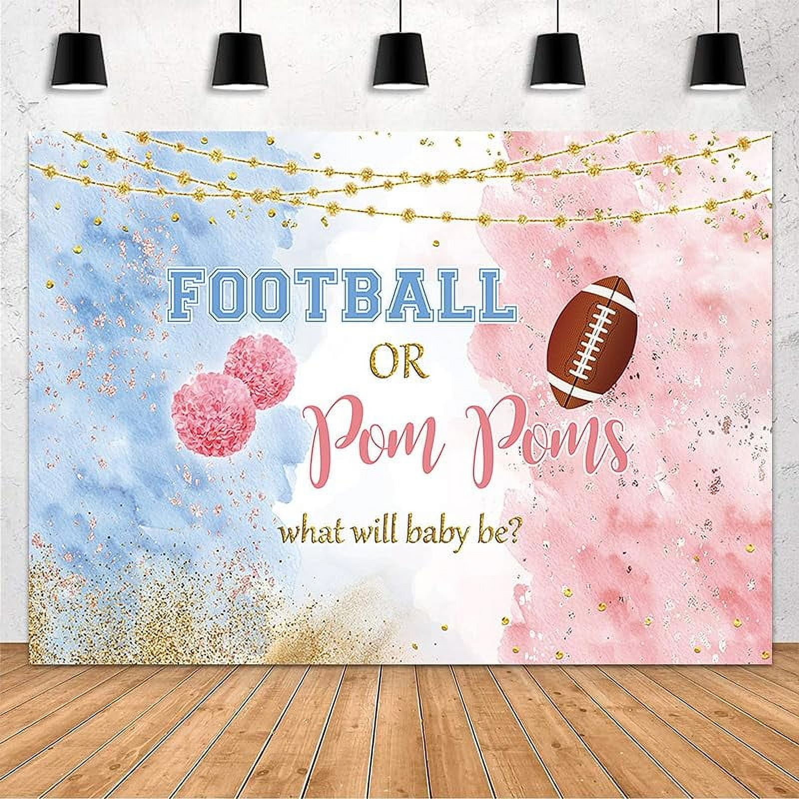 Blue Pink Gender Reveal Backdrop Football Or Pom Poms Party Decoration Photography Background ...