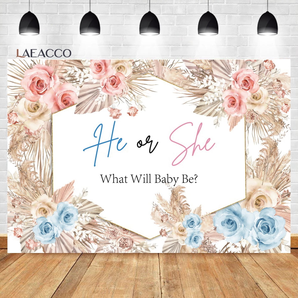 Blue Pink Gender Reveal Backdrop Watercolor Rose Gold Navy Blue He or ...