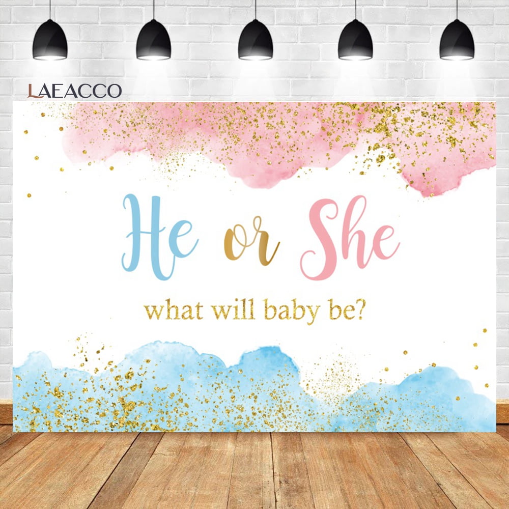 Blue Pink Gender Reveal Backdrop Watercolor Rose Gold Navy Blue He or ...