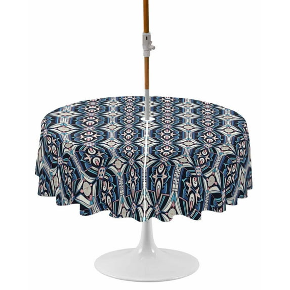 Blue Pink Geometric Round Outdoor Tablecloth, Waterproof Table Cloth ...