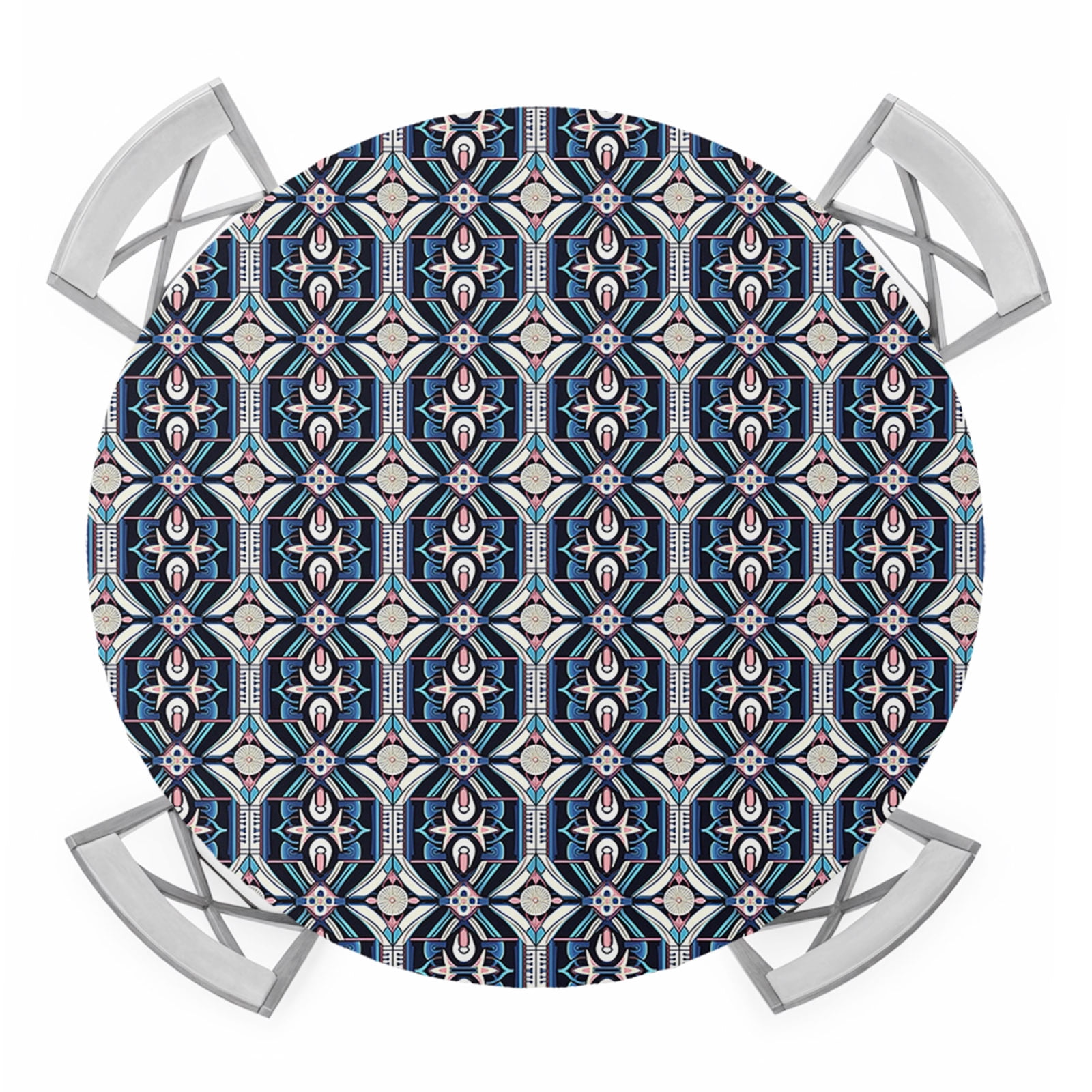 Blue Pink Geometric Round Tablecloth for 45-54 Inch Tables,Fitted Table ...