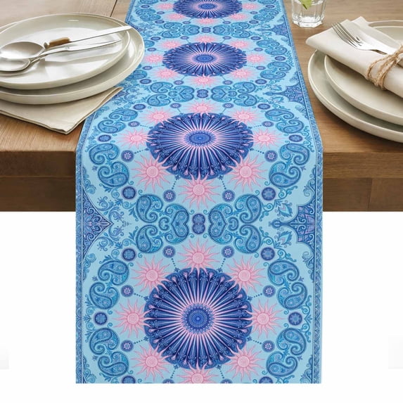 Blue Pink Geometric Table Runner Modern Boho Ethnic Abstract Art ...