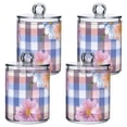 Blue Pink Gingham Pattern with Flowers Translucent Plastic Cans Storage ...