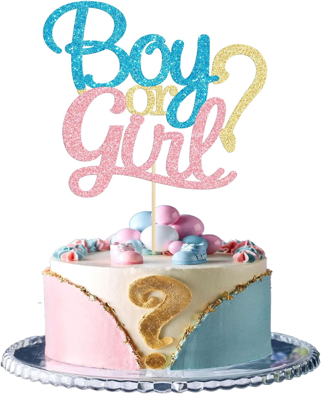 Blue & Pink & Gold Glitter Boy or Girl Gender Reveal Cake Topper ...