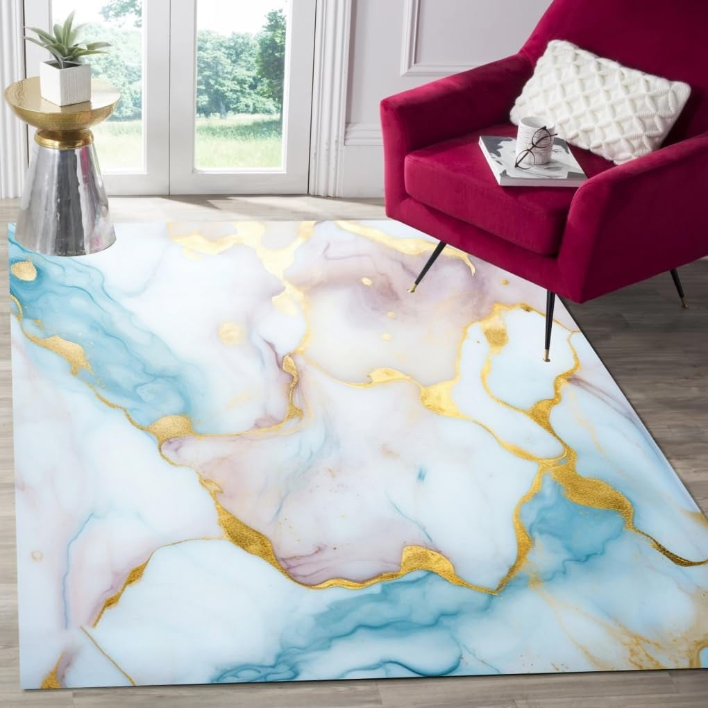 Blue Pink Gold Marble Abstract Modern Aesthetic Rug For Livingroom ...