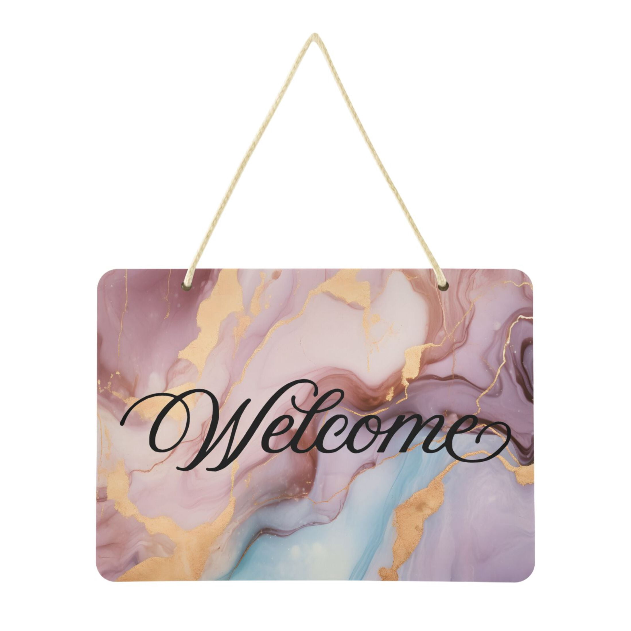 Blue Pink Gold Marble Welcome Sign Front Door PVC 14x10 inch Hanger ...