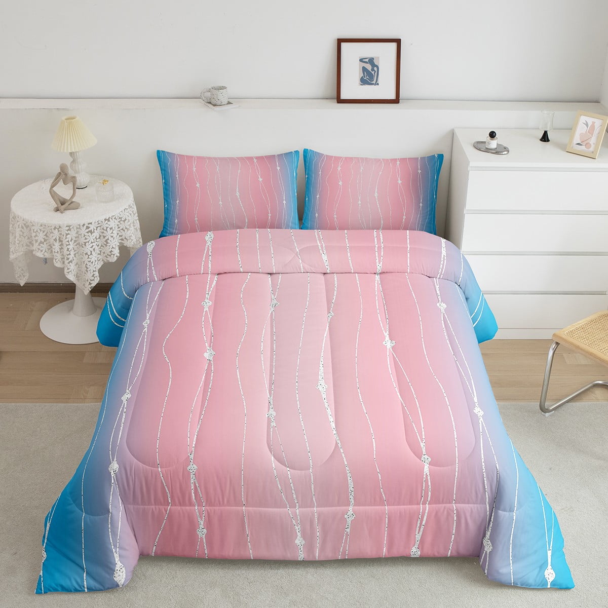 Blue and Pink Gradient Bedding Set Full Watercolor Art Comforter Set ...