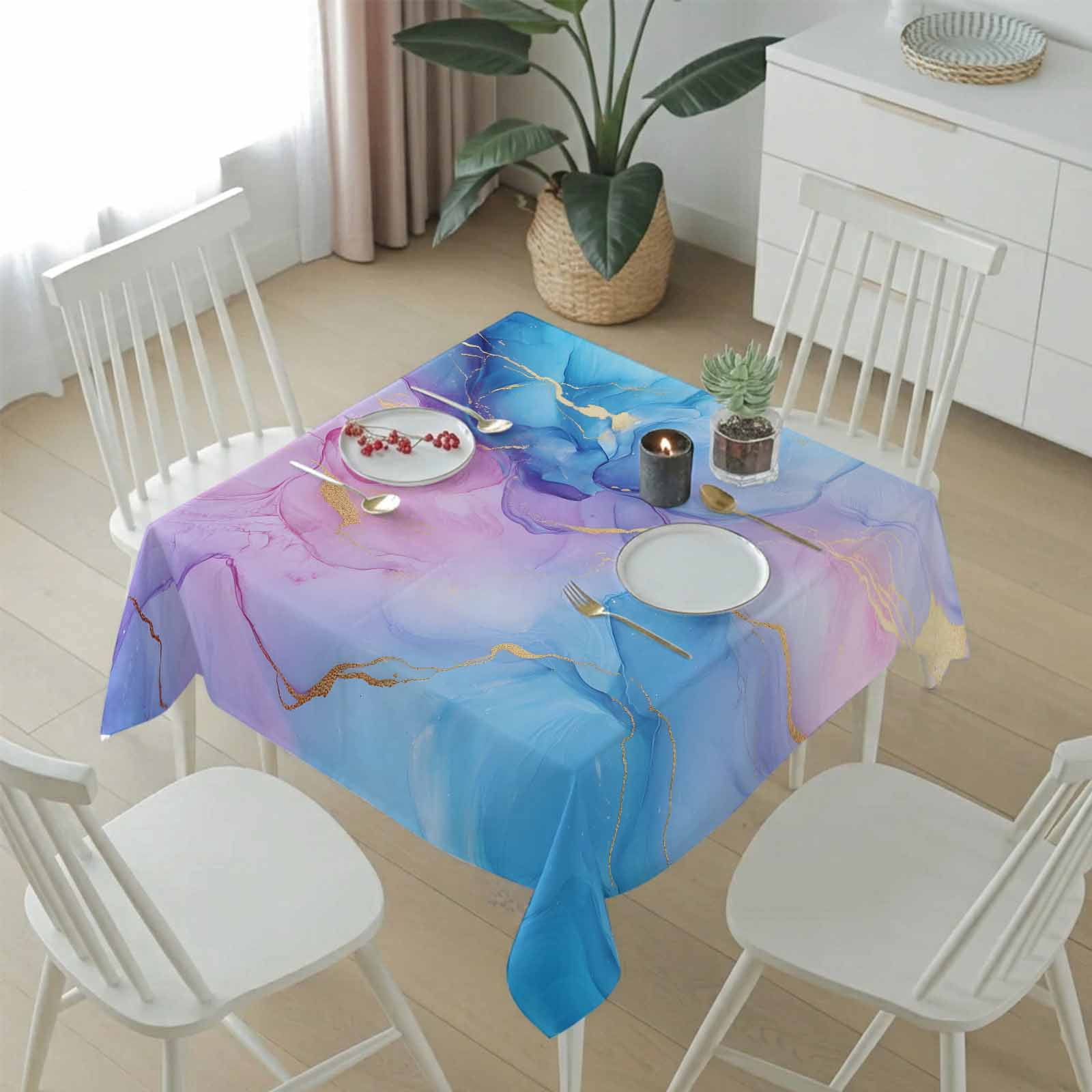 Blue Pink Gradient Marble Gold Foil Table Cloth 54x54in, Waterproof ...