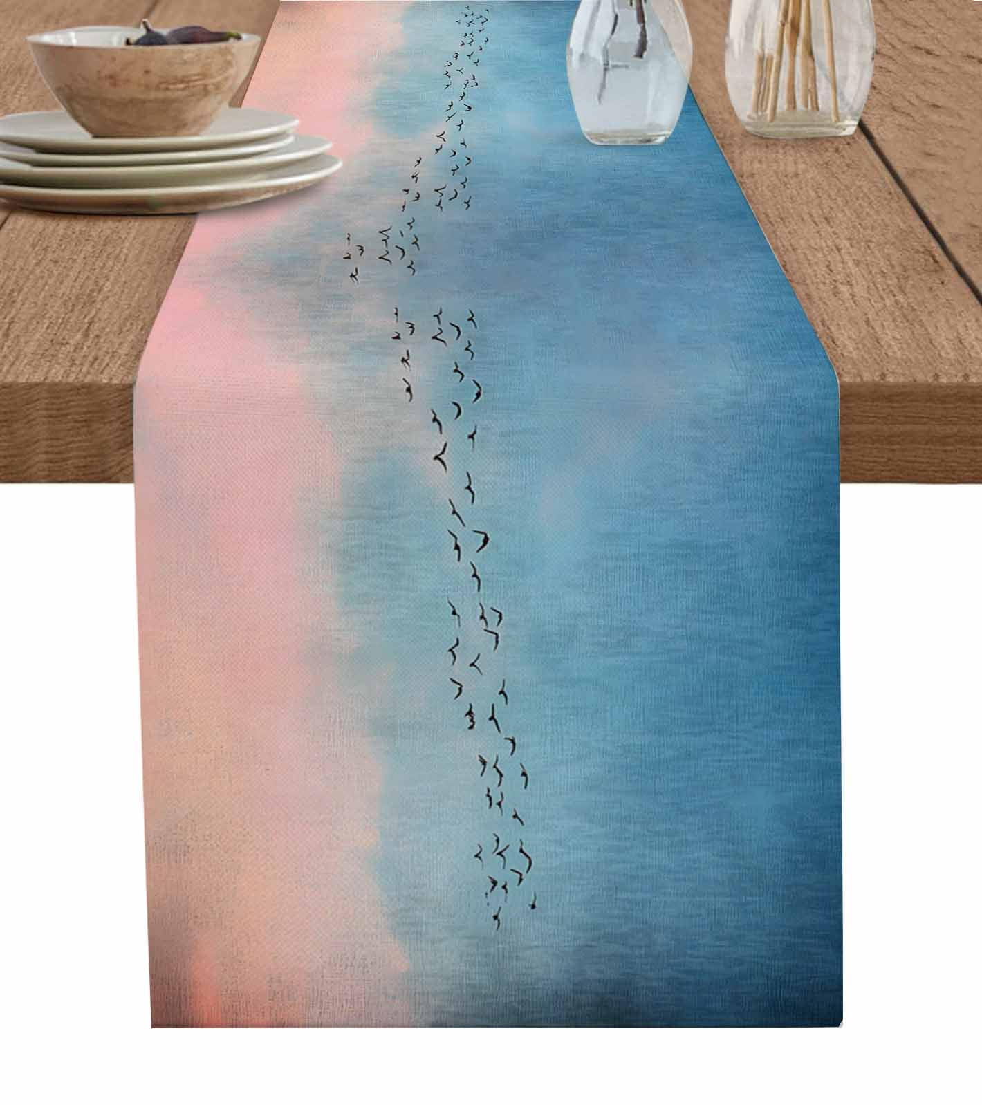 Blue Pink Gradient Sky Burlap Cotton Table Runner 14x72 Inches Long ...