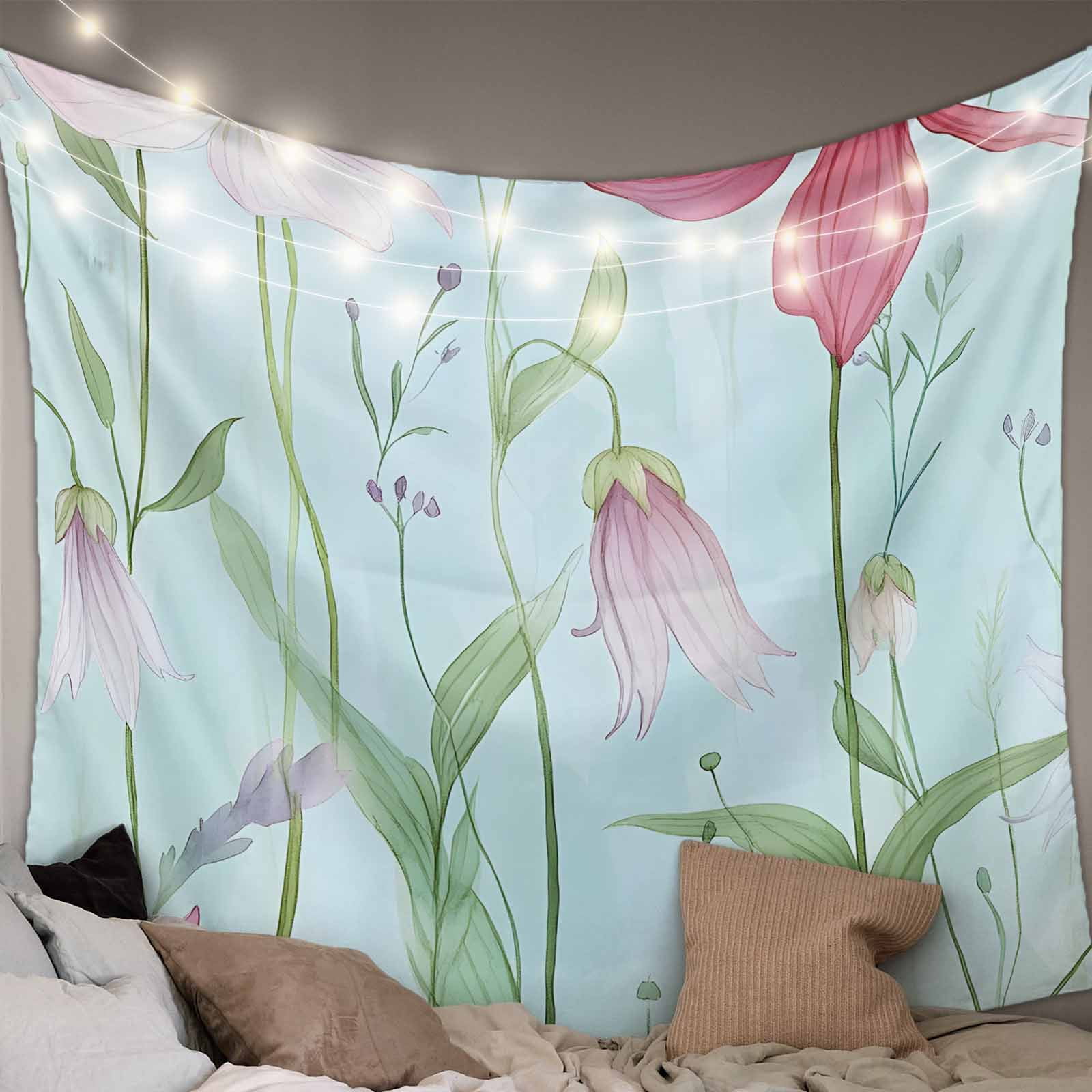 Blue Pink Green Floral Large Tapestry for Bedroom Wall Hanging Tapestry ...