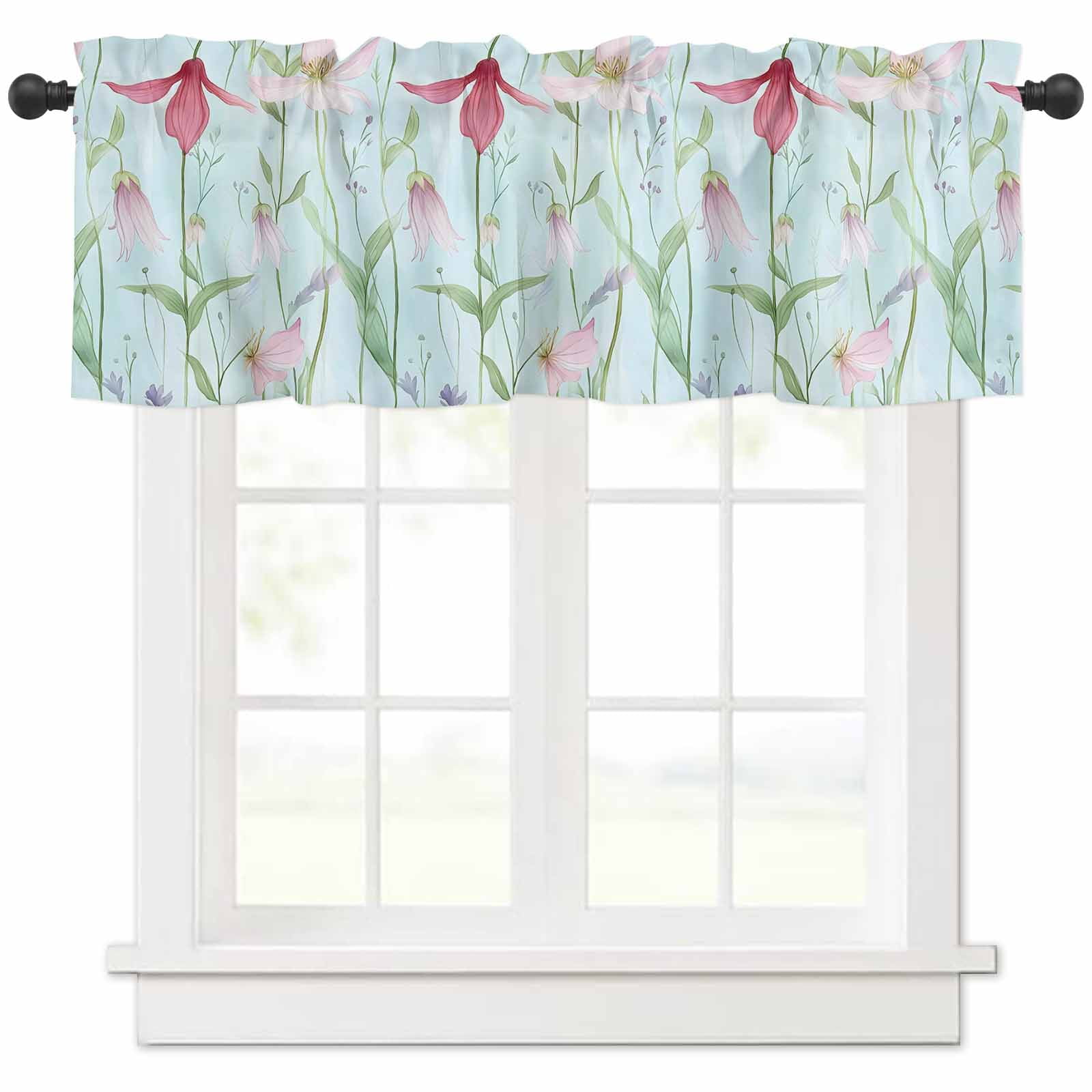 Blue Pink Green Floral Valances for Windows Farmhouse Kitchen Curtains ...