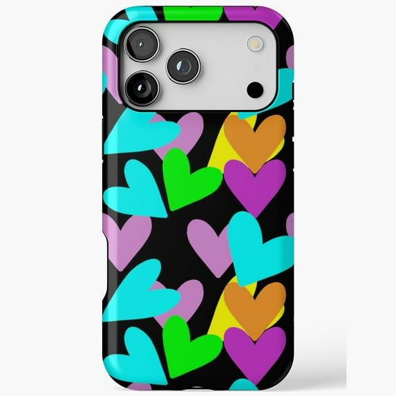 Blue Pink Green Orange Hearts Print iPhone Case 11 to 17 Pro Max ...