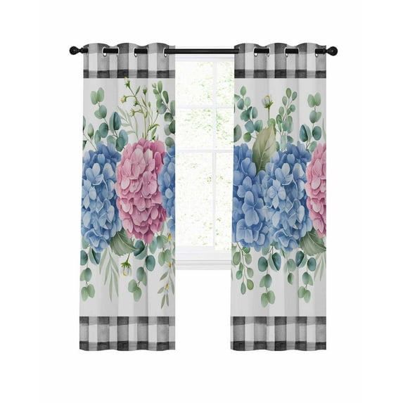 Blue Pink Hydrangea Blackout Curtains, Light Blocking Print Window ...