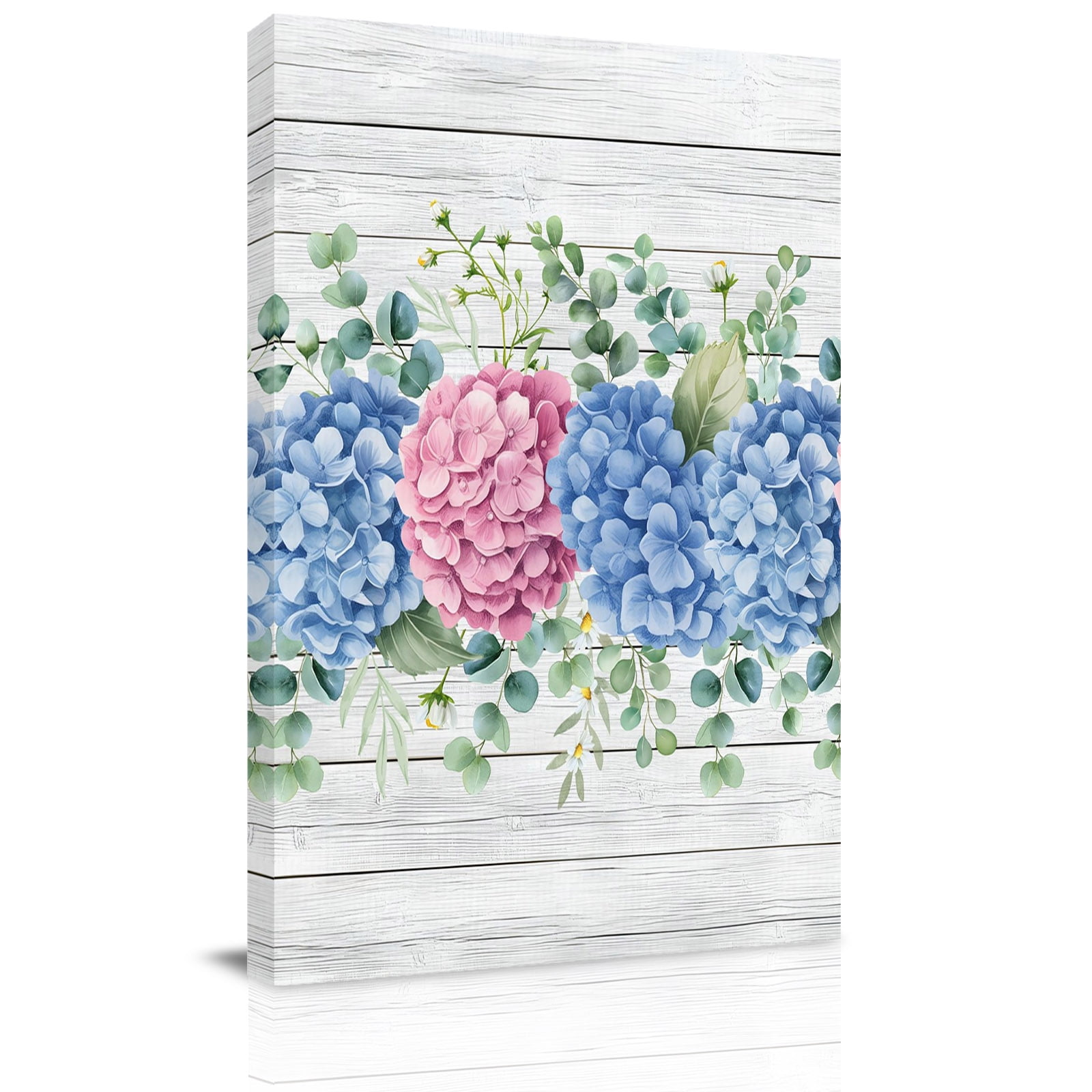 Blue Pink Hydrangea Canvas Wall Art for Living Room, Spring Floral Leaf ...