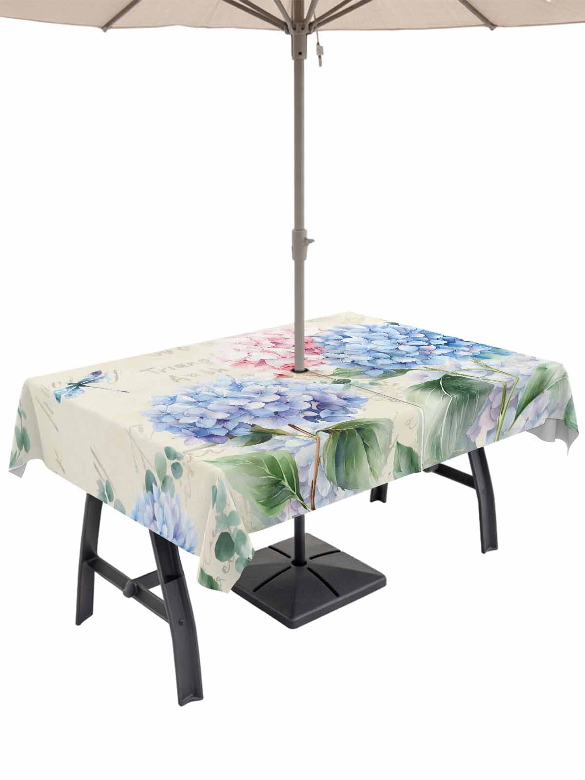 Blue Pink Hydrangea Rectangle Outdoor Tablecloth with Umbrella Hole ...