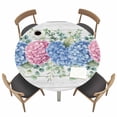 Blue Pink Hydrangea Round Fitted Tablecloth with Elastic Edge Spring ...
