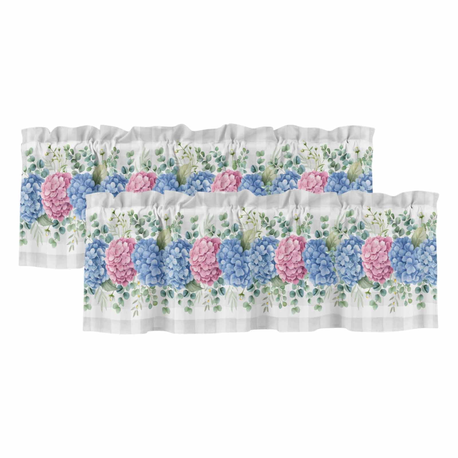 Blue Pink Hydrangea Valances for Windows, Decorative Rod Pocket Window ...