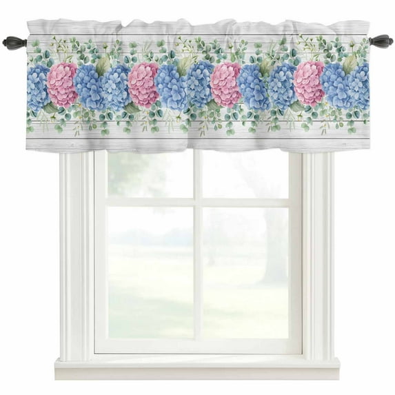 Blue Pink Hydrangea Valances for Windows Spring Flower Leaf White Wood ...