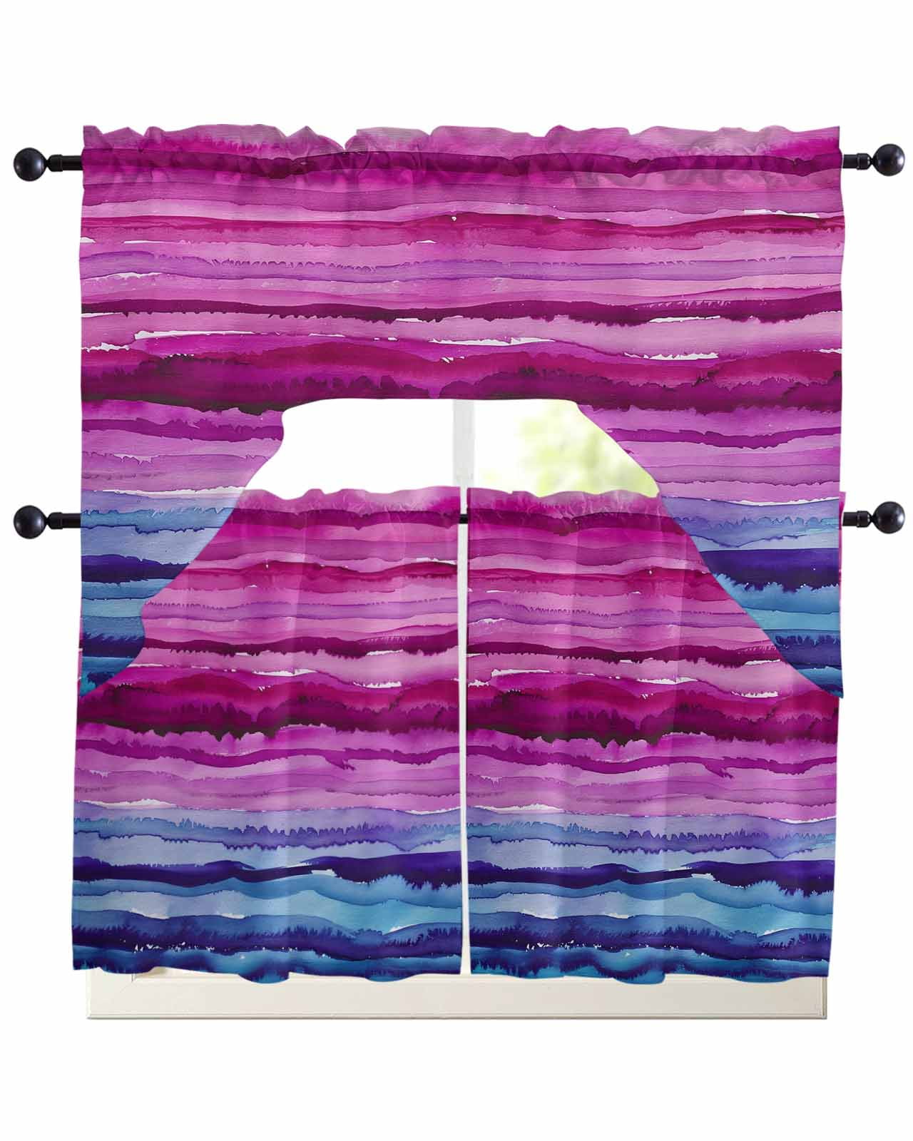 Blue Pink Kitchen Curtains Sets 36 Inch Length with Valance, Gradient ...
