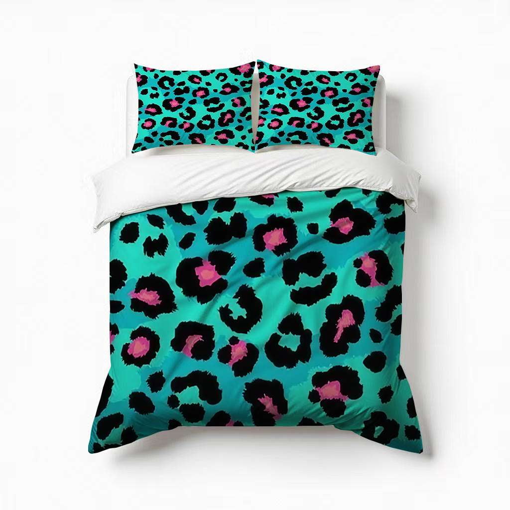 Blue Pink Leopard Skin Bedding Set 3 Pcs Soft Microfiber Quilt Cover ...