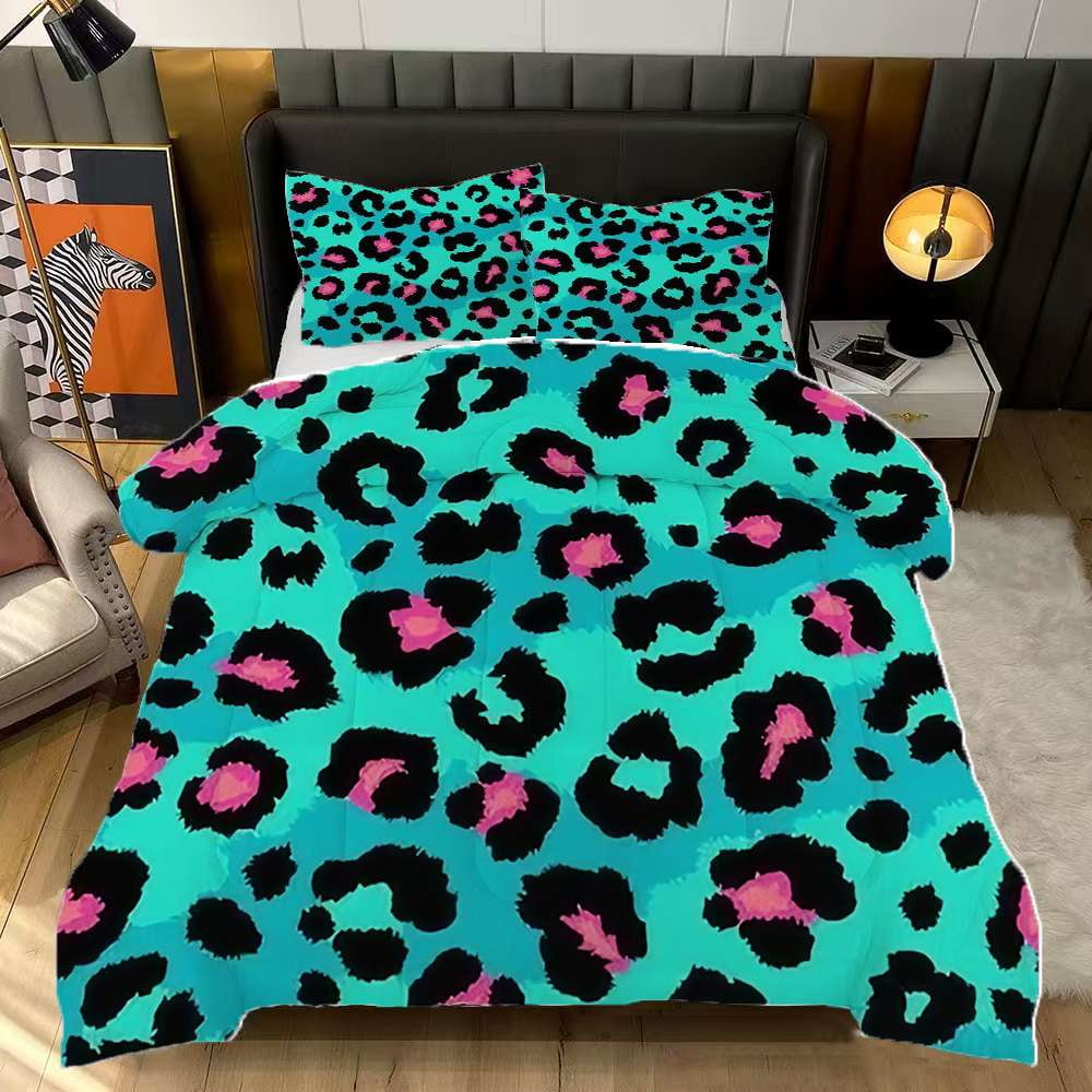 Blue Pink Leopard Skin Comforter Set Twin Size Bedding Set For Travl ...