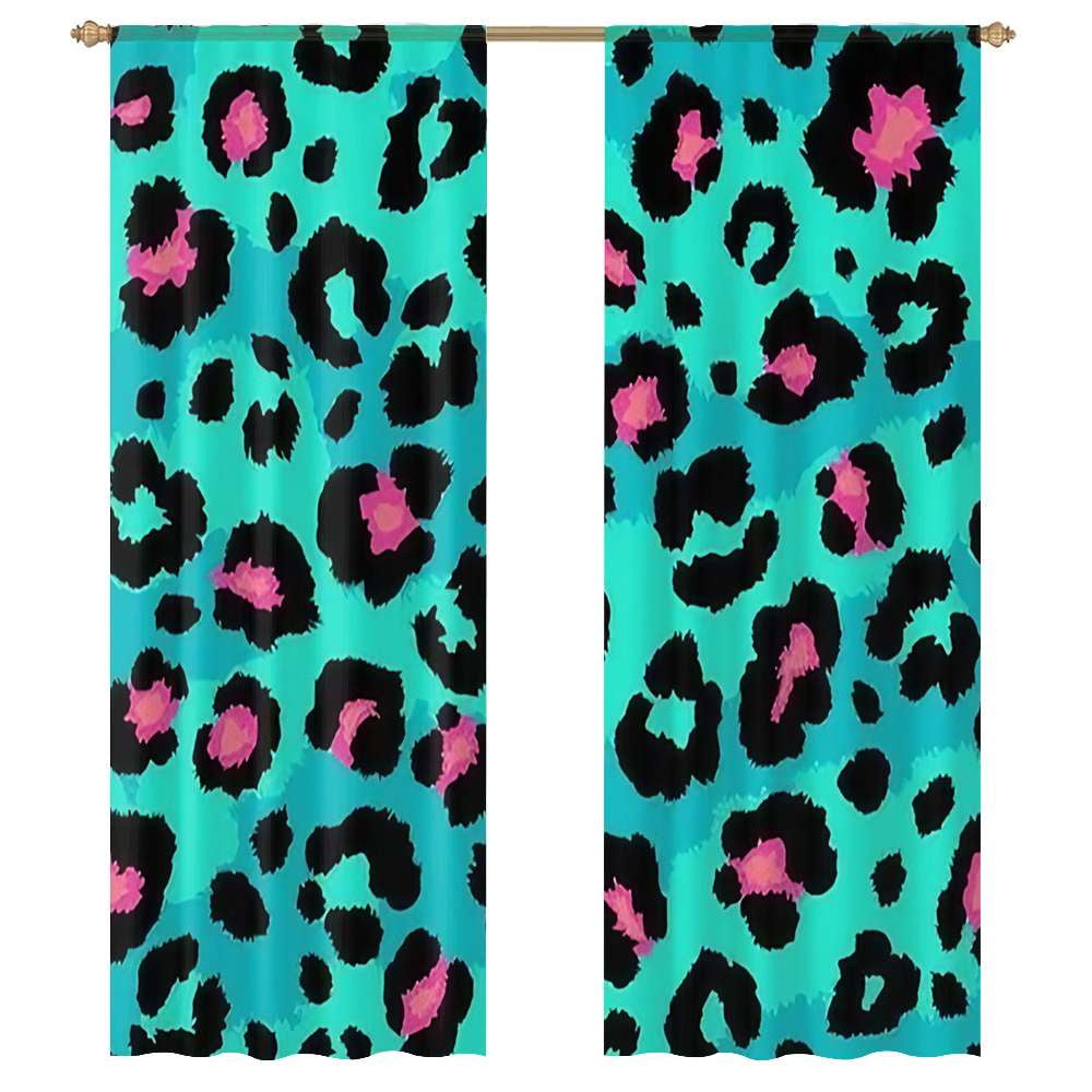 Blue Pink Leopard Skin Tulle Curtains For Living Room Chiffon Sheer ...