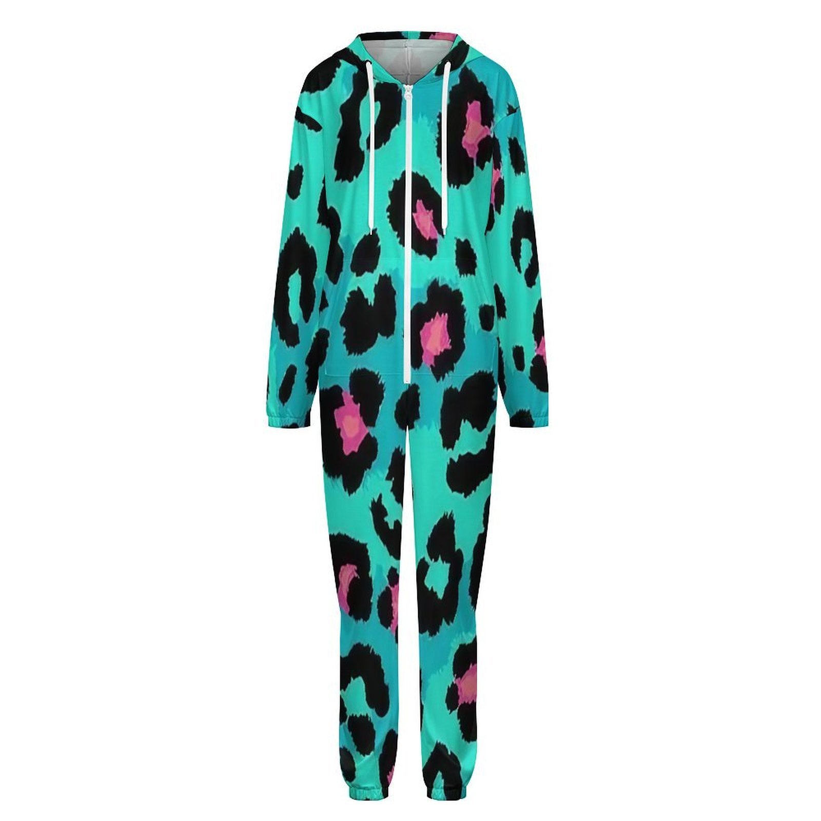 Blue Pink Leopard Skin Unisex Adult Onesie Pajamas with Pockets for ...