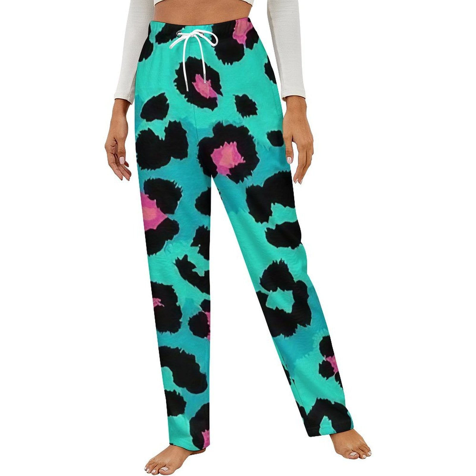 Blue Pink Leopard Skin Winter Female Pants Flannel High Waist Women ...
