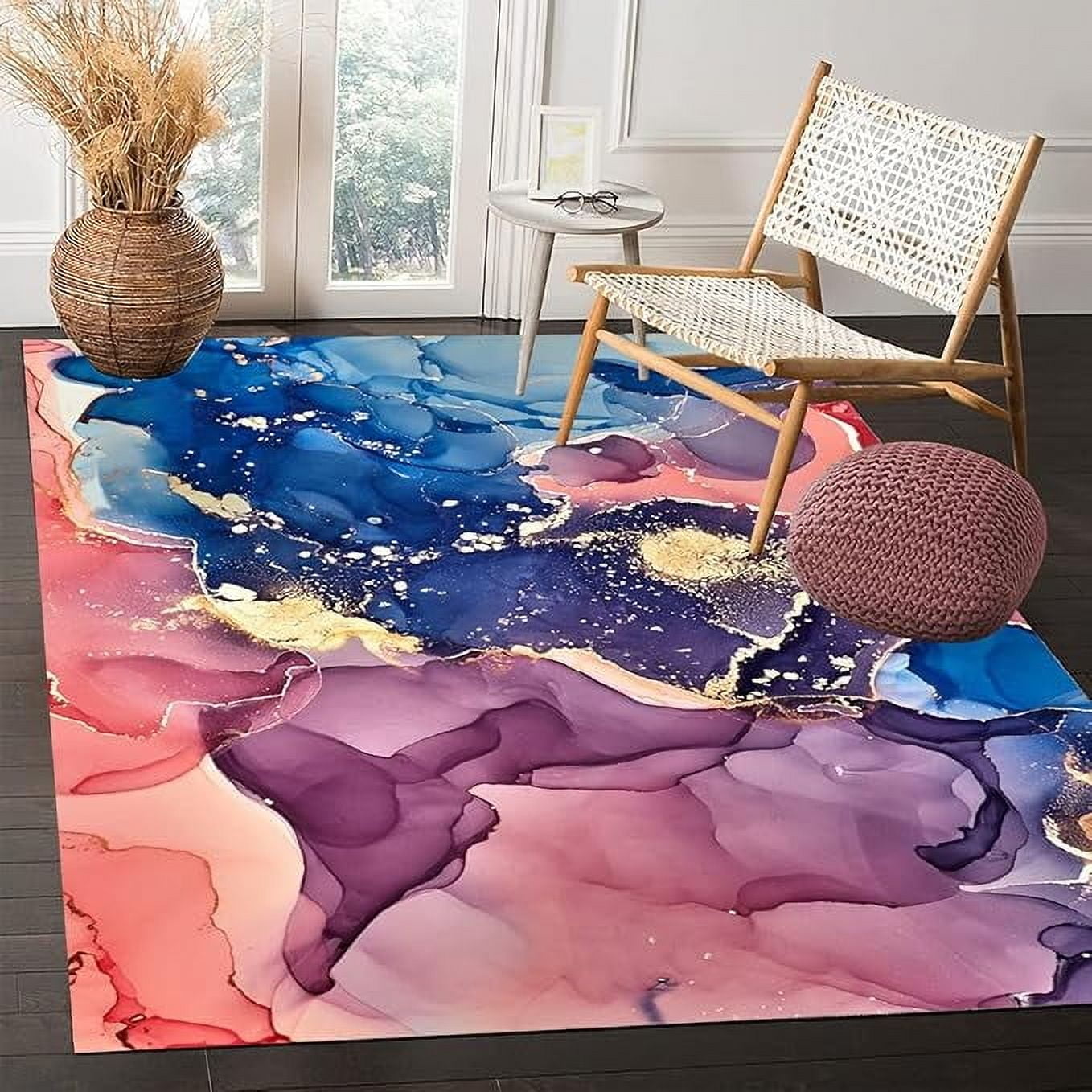 Blue Pink Liquid Abstract Modern Area Rug Marble Swirl Rug For Living ...