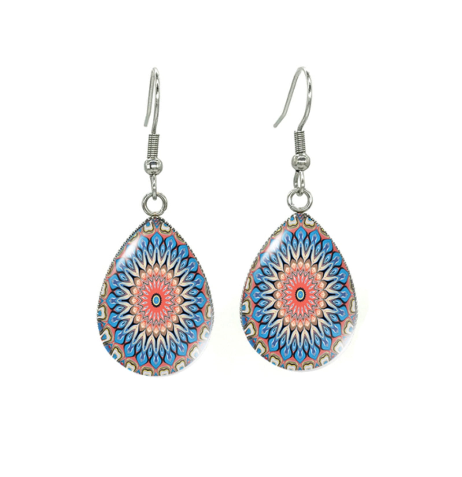 Blue & Pink Mandala Teardrop Drop Earrings - Walmart.com