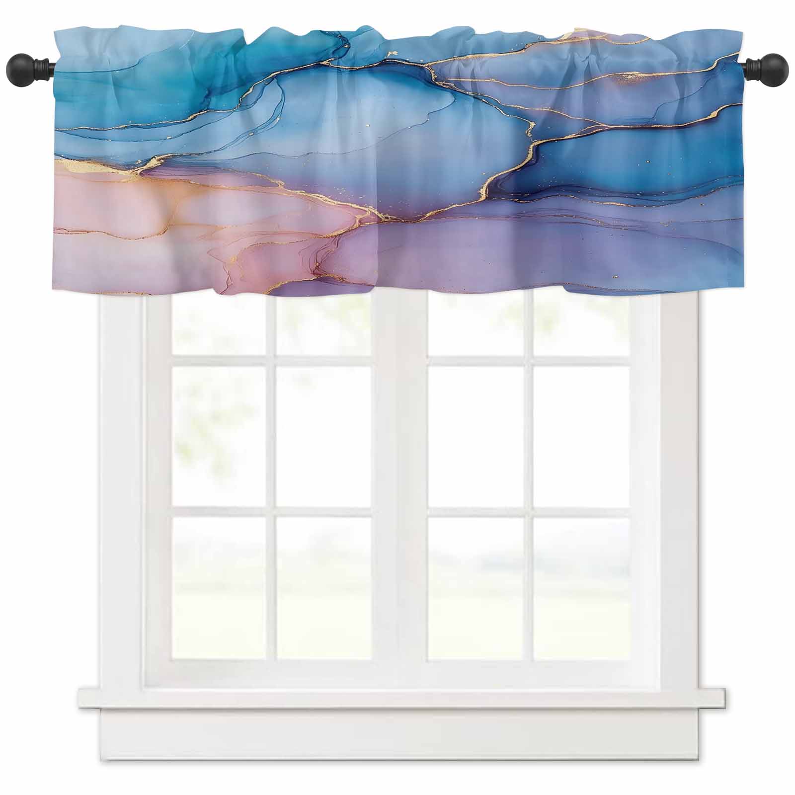 Blue Pink Marble Valances for Windows Farmhouse Kitchen Curtains ...