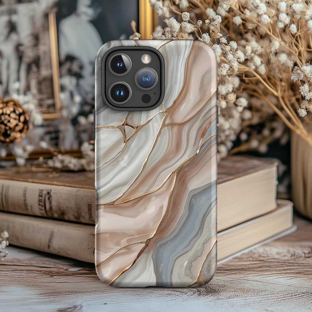 Blue Pink Marbled Stone Mosaic Phone Case for 17 16 15 14 13 12 Pro Max ...