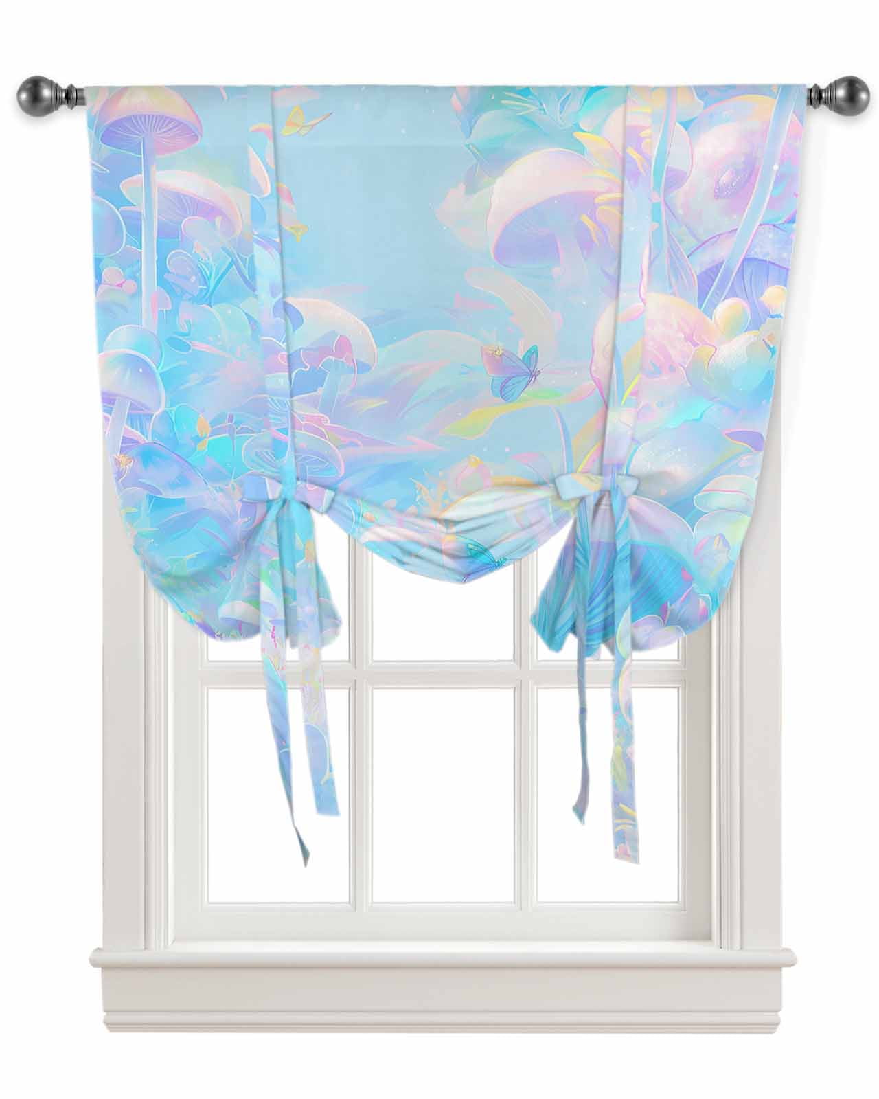 Blue Pink Mshroom Tie Up Curtains for Kitchen Bathroom Bedroom Windows ...