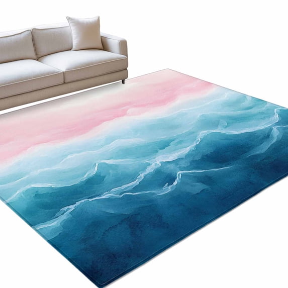 Blue Pink Ombre Area Rugs 5x7ft Abstract Coastal Ocean Waves Gradient ...