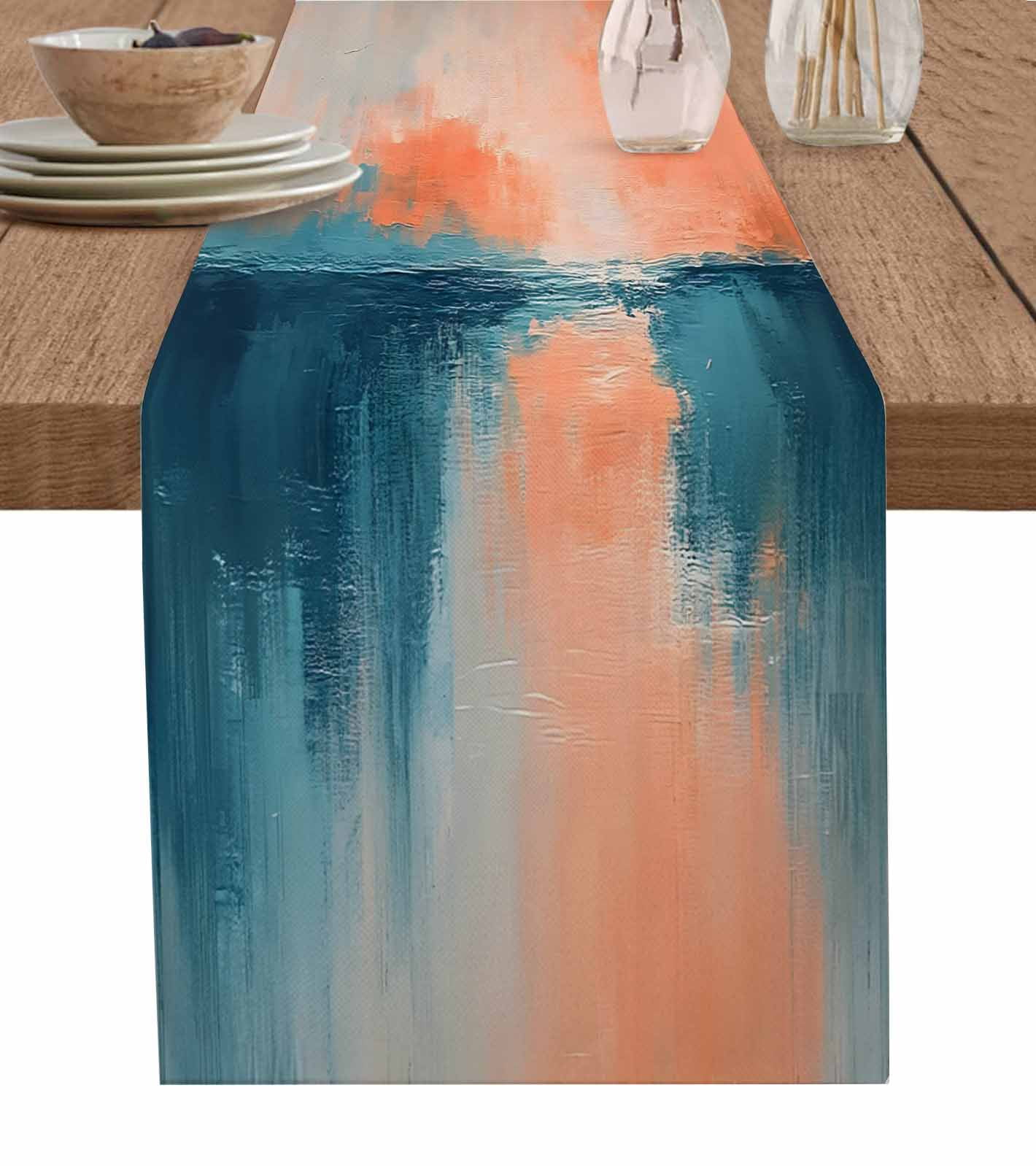 Blue Pink Ombre Burlap Cotton Table Runner 16x72 Inches Long, Retro ...