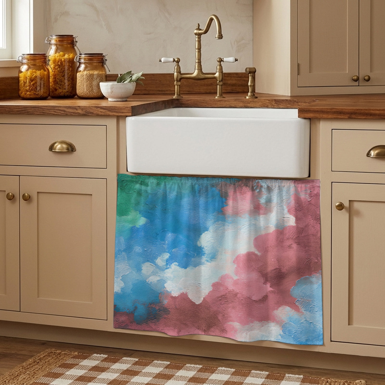 Blue Pink Ombre Cabinet Curtains 28"W x 35L, Abstract Art Clouds ...