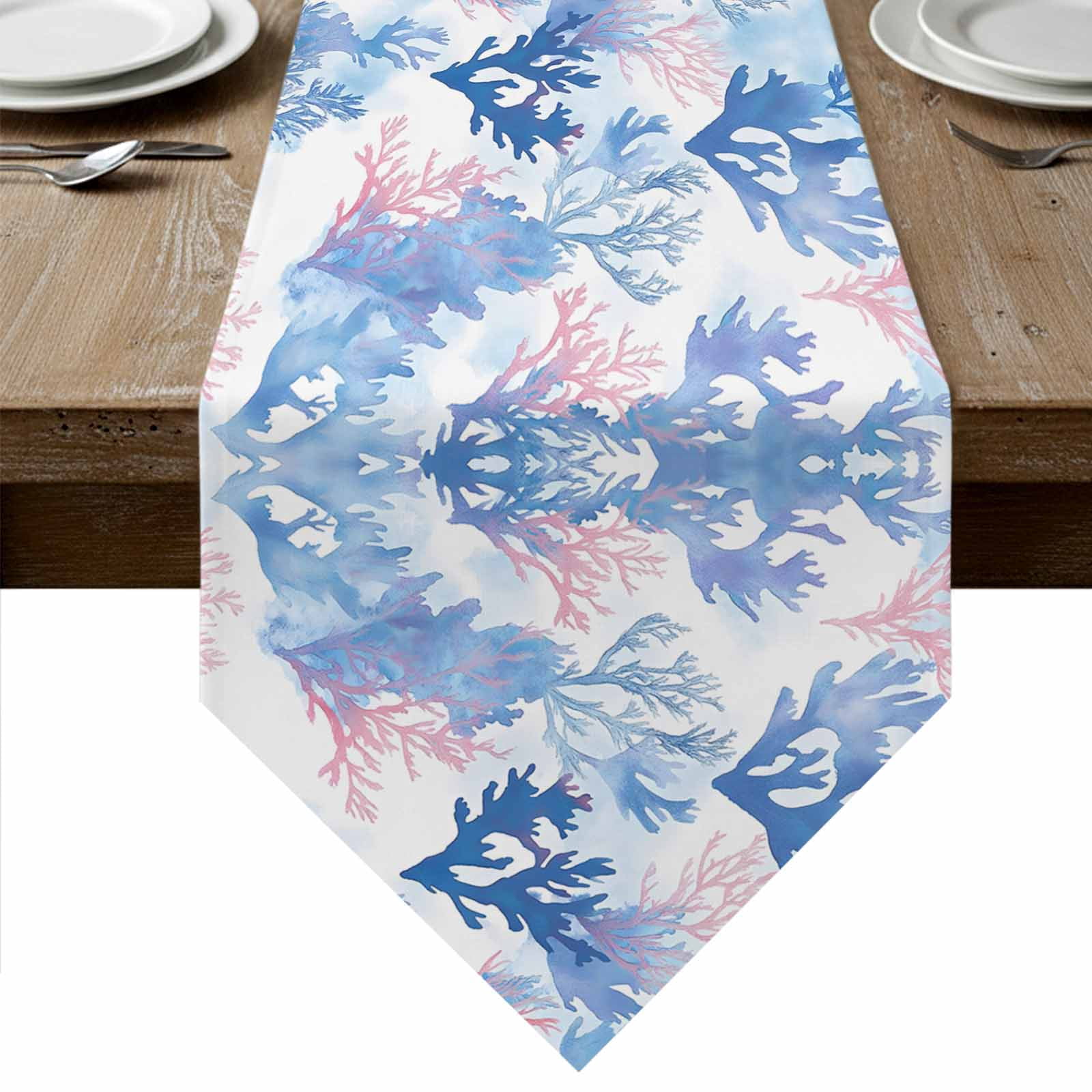 Blue Pink Ombre Coral Table Runner Linen Burlap Table Runner 72 Inches ...
