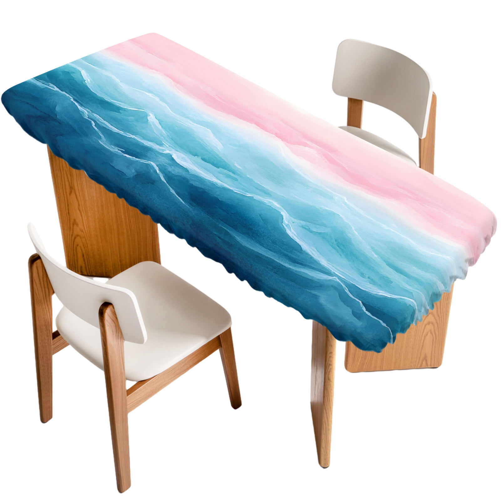 Blue Pink Ombre Fitted Rectangle Tablecloth 32" x 96" Abstract Coastal ...