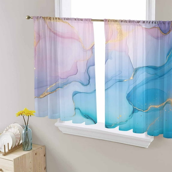 Blue Pink Ombre Sheer Curtains 54 Inch Length 2 Panels Set for Living ...