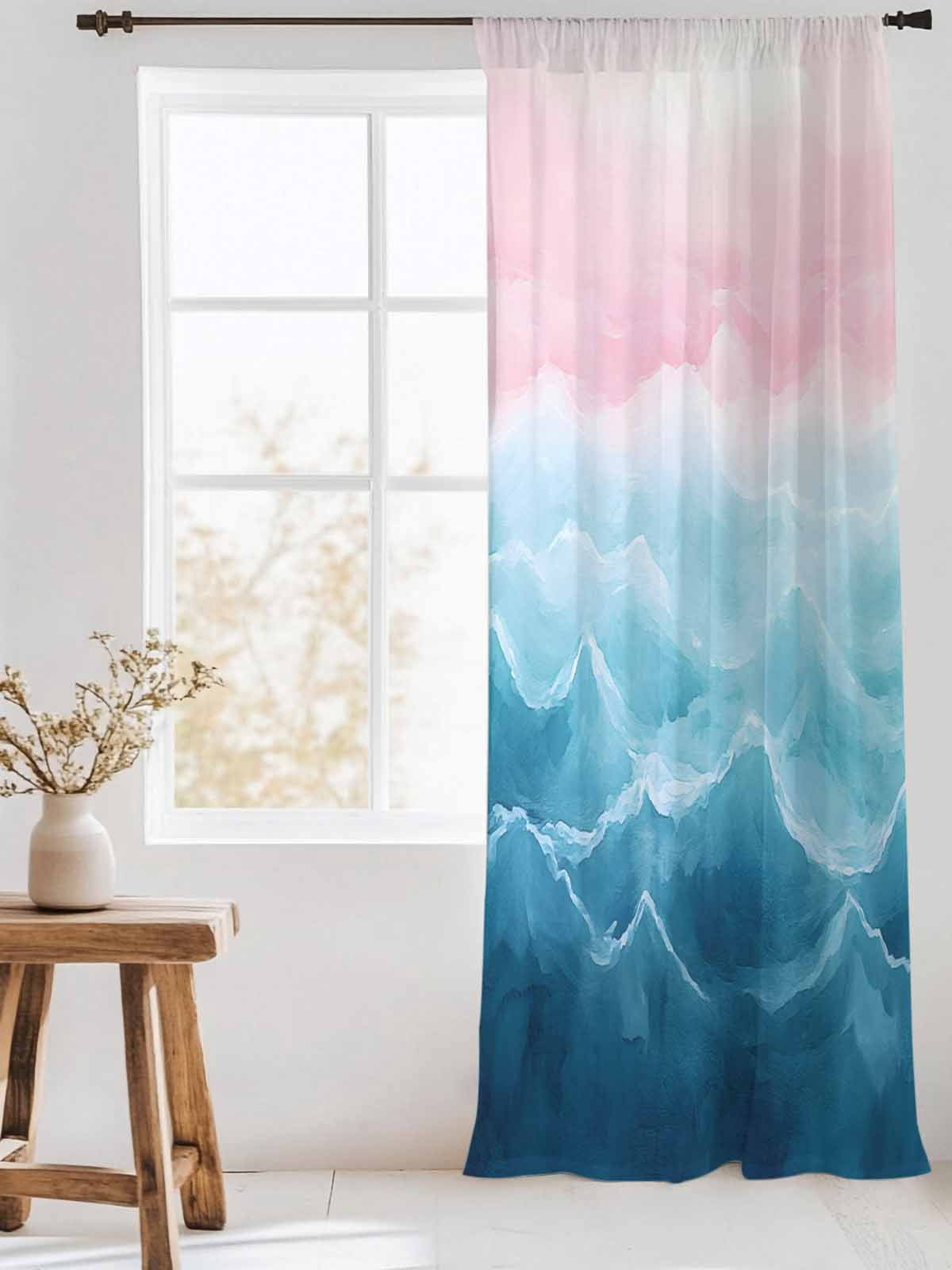 Blue Pink Ombre Sheer Curtains 96 Inch Long 1 Panel Abstract Coastal ...