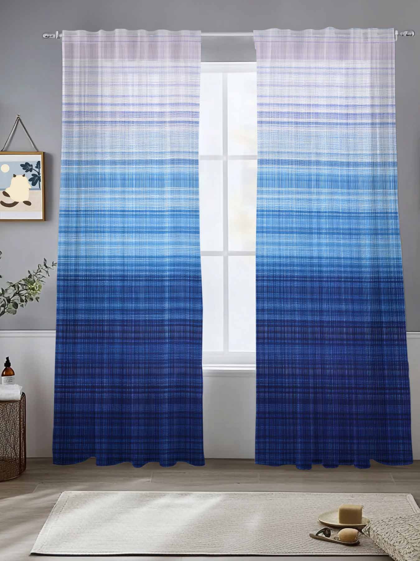 Blue Pink Ombre Sheer Curtains for Living Room Bedroom Gradient Abstract Stripes Texture Sheer ...