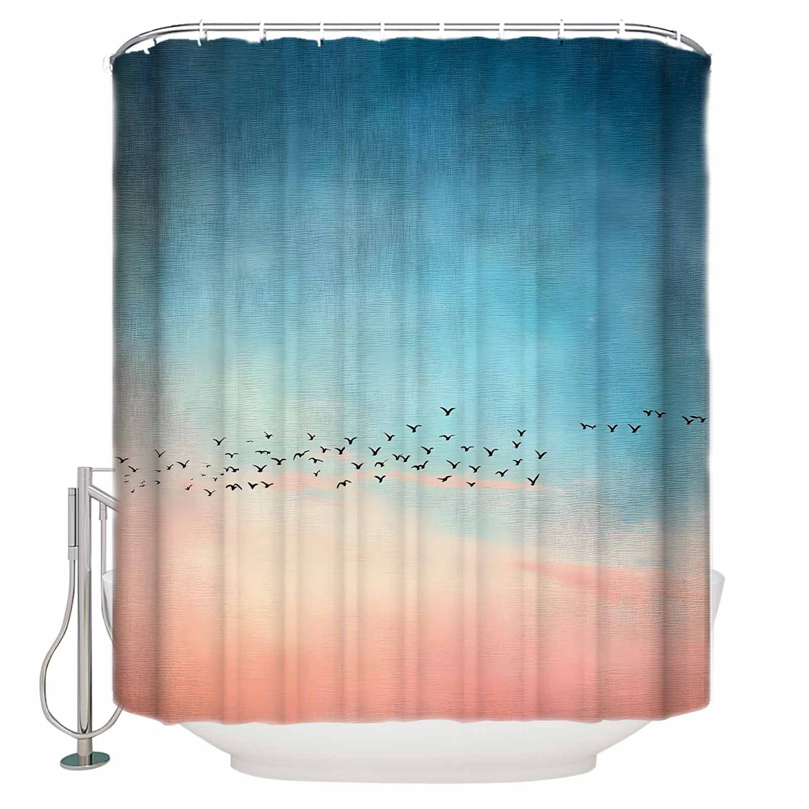Blue Pink Ombre Sky Bathroom Shower Curtains with 12 Hooks Polyester ...