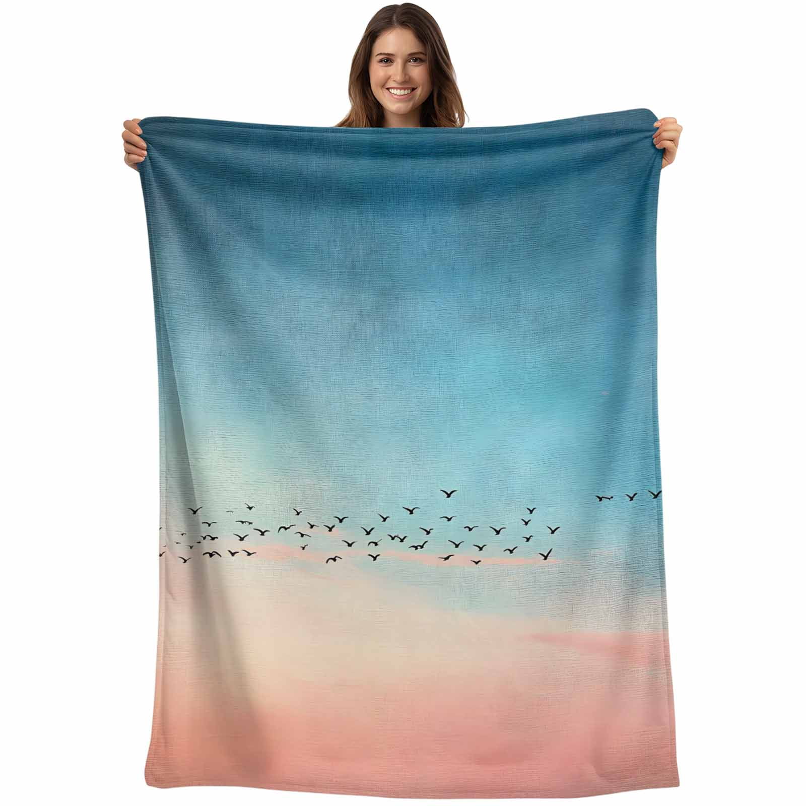 Blue Pink Ombre Sky Blanket Soft Cozy Warm Throw Blanket for Couch ...