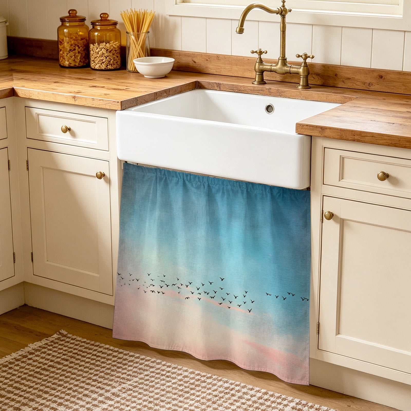 Blue Pink Ombre Sky Cabinet Curtains 35"W x 35"L, Modern Sunset Glow ...