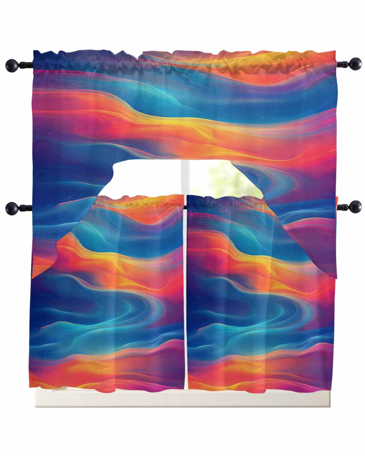 Blue Pink Orange Abstract Kitchen Curtains Sets 24 Inch Length with ...