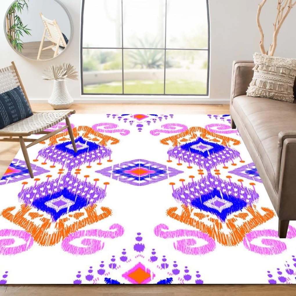 Blue Pink Orange French Court Floral Bohemian Fluffy Rug For Livingroom ...