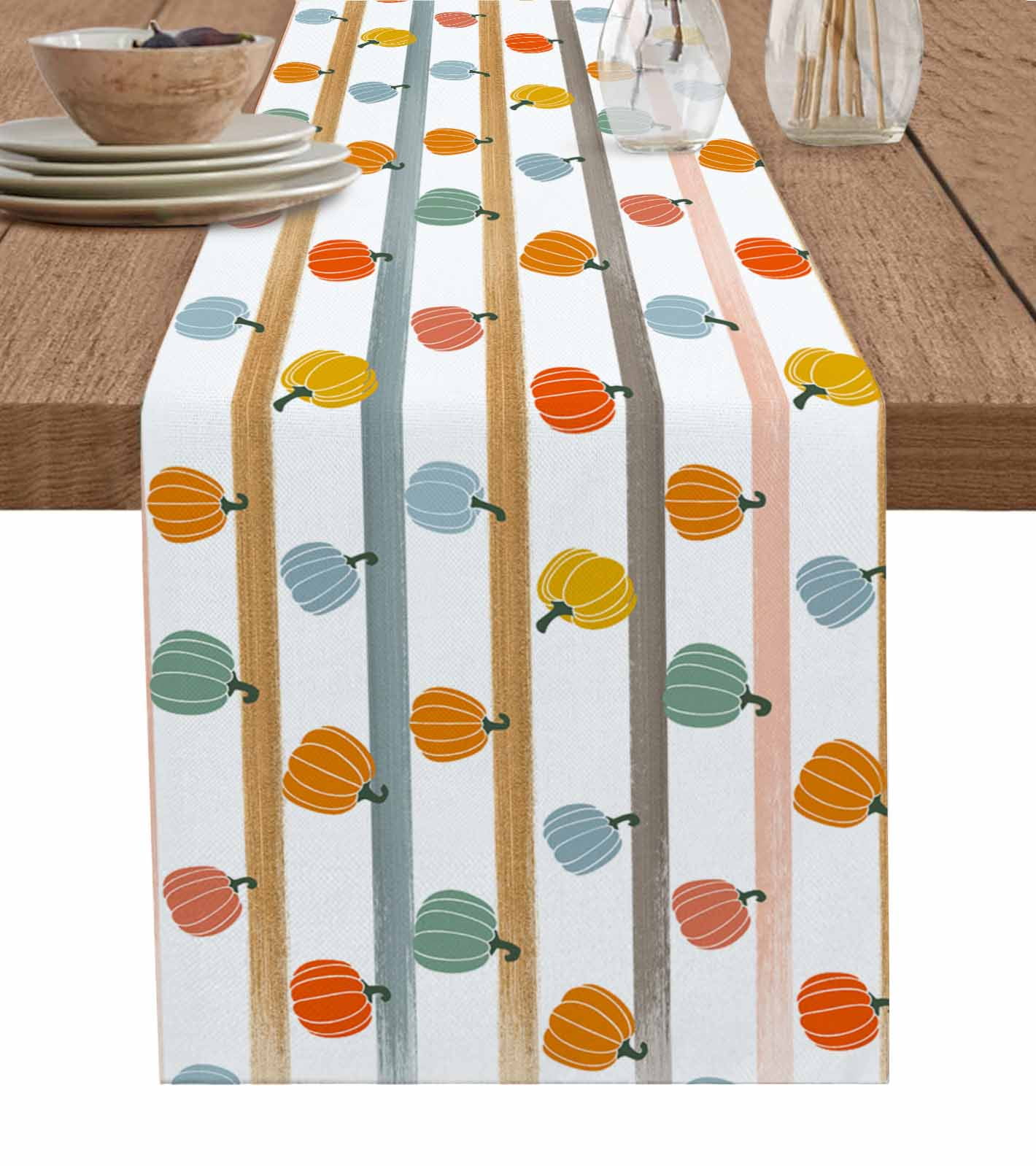 Blue Pink Orange Green Pumpkins Burlap-Cotton Table Runner 72 Inches ...