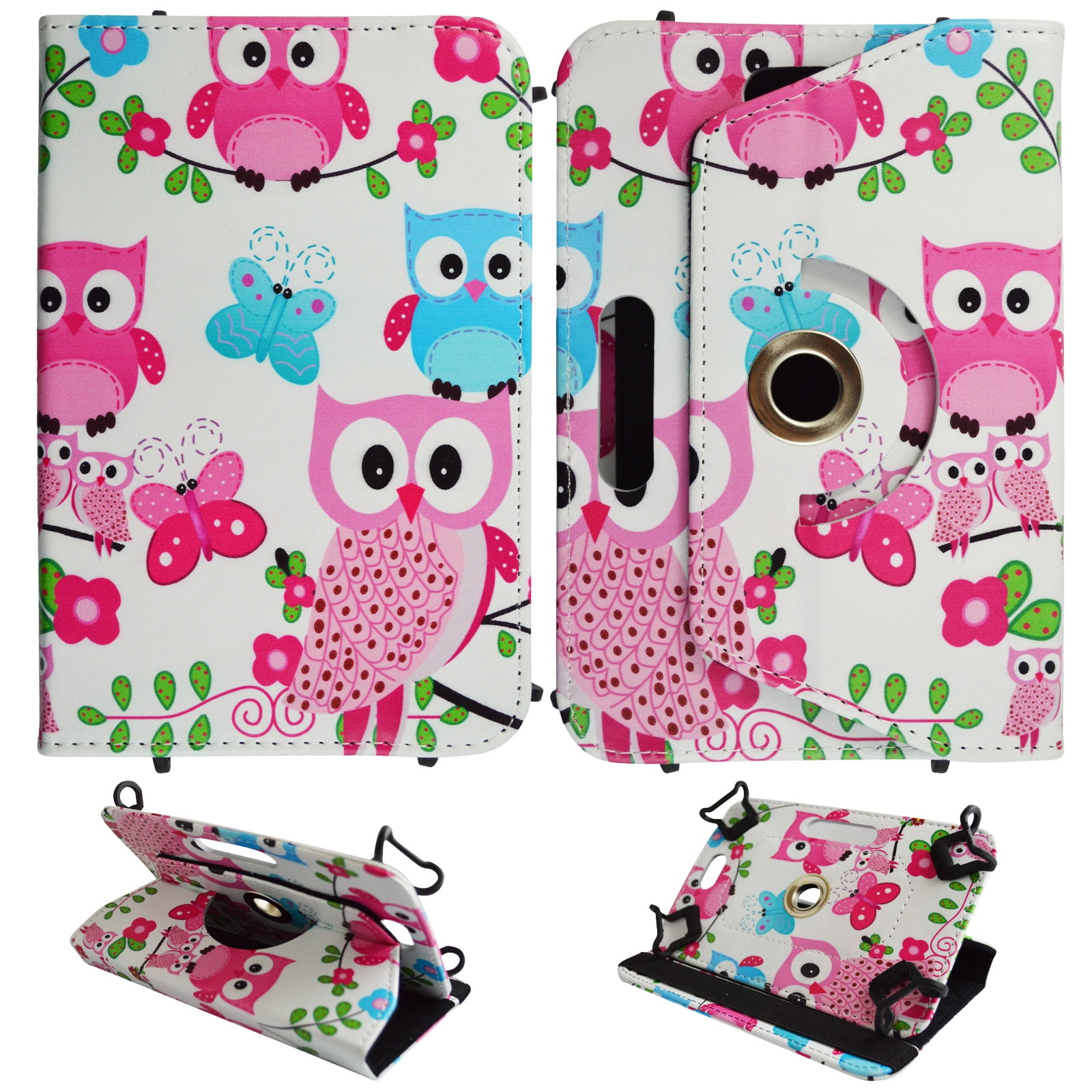Blue Pink Owl Butterfly Kindle Fire HD 6 inch PU Leather Folding Tablet ...