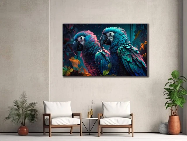 Blue-Pink Parrots Wall Art Home Decor Vintage Gift Living Room Dercor ...